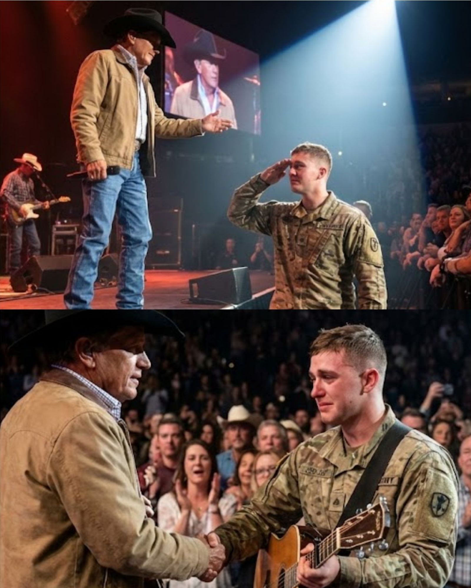 A YOUNG SOLDIER RAISED HIS HAND IN SALUTE. George Strait DID SOMETHING ...